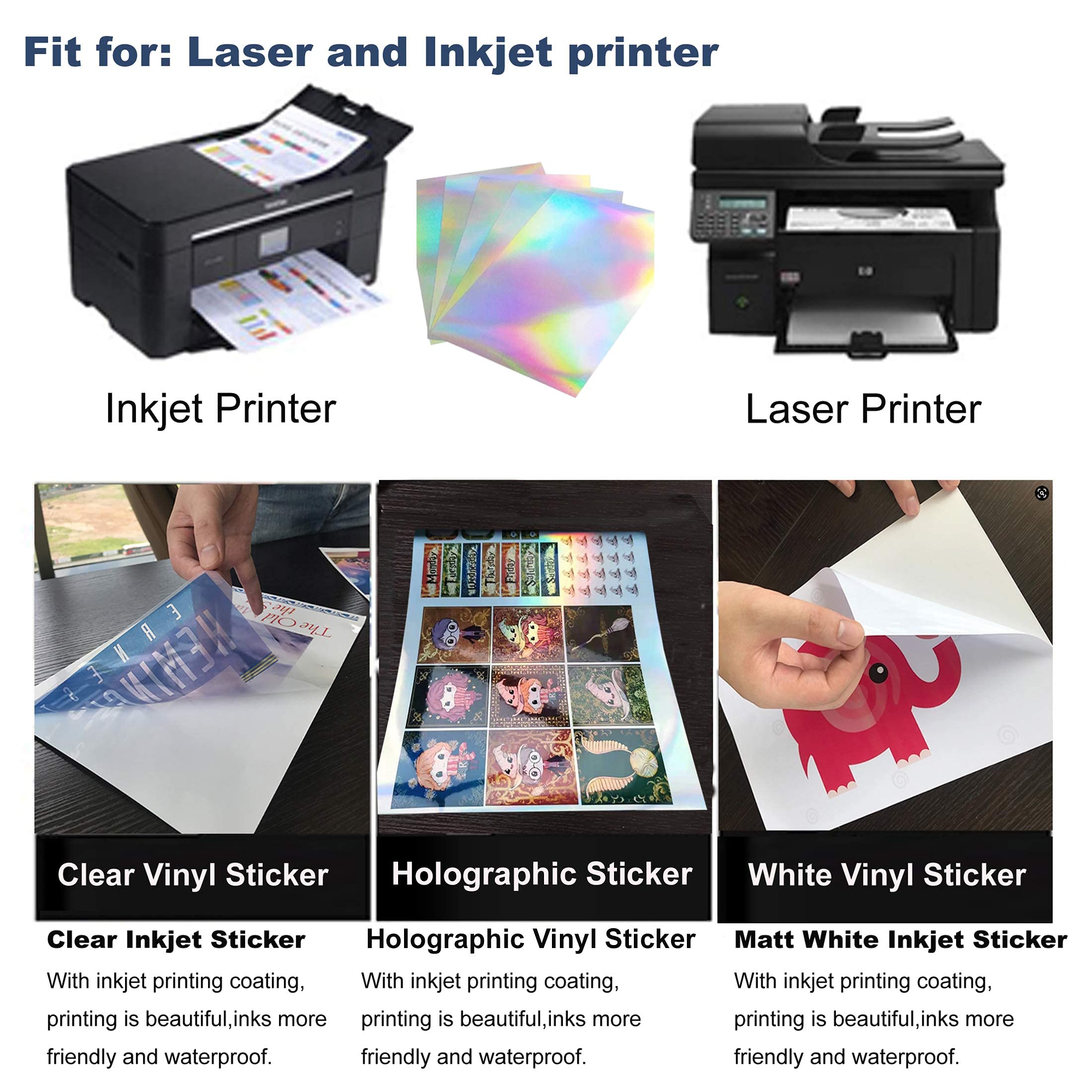 25 Sheets Frosty Transparent Printable Vinyl Sticker Paper A4 Size (8.25" x 11.7") Waterproof Vinyl Sticker Paper Quick Dry For Inkjet/Laser Printer