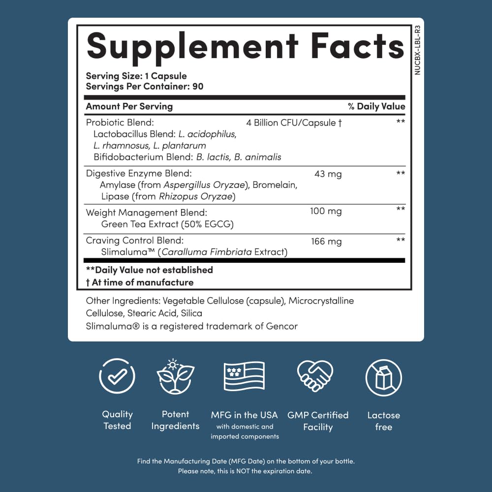 Nucific® Bio-X4 4-in-1 Weight Management Probiotic Supplement, 90 Count.