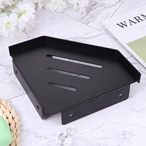 Hemoton Metal Shelves Bathroom Corner Shelf Stainless Steel Wall Mounted Shower Caddy Shelf Organizer Punch Free Kitchen Storage Shelf for Bathroom Washroom Kitchen Black Black Corner Shelf