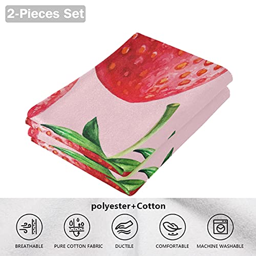 Summer Strawberry Bath Towel Set of 2 Red Fruit Pattern Towels for Kitchen Bathroom Decor High Absorbent Soft