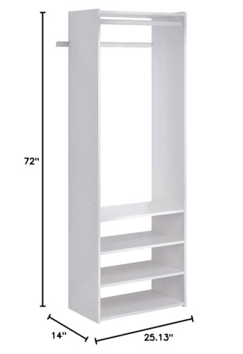 Easy Track PH34-WH Premium Tower Closet Storage Wall Mounted Wardrobe Organizer Kit System with Adjustable Shelves, Hanging Rod, and Hardware in White