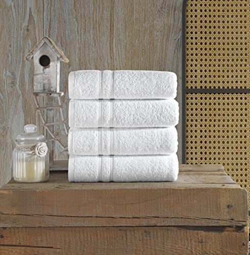 Hammam Linen White Hand Towels 4-Pack - 16 x 30 Turkish Cotton Quality Soft and Absorbent Small Towels for Bathroom 600 GSM