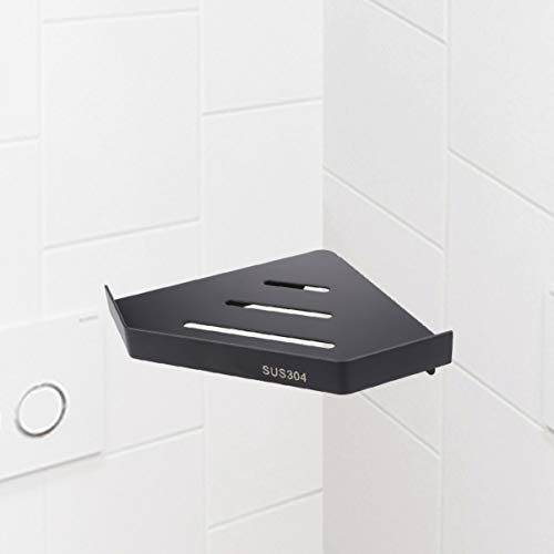 Hemoton Metal Shelves Bathroom Corner Shelf Stainless Steel Wall Mounted Shower Caddy Shelf Organizer Punch Free Kitchen Storage Shelf for Bathroom Washroom Kitchen Black Black Corner Shelf