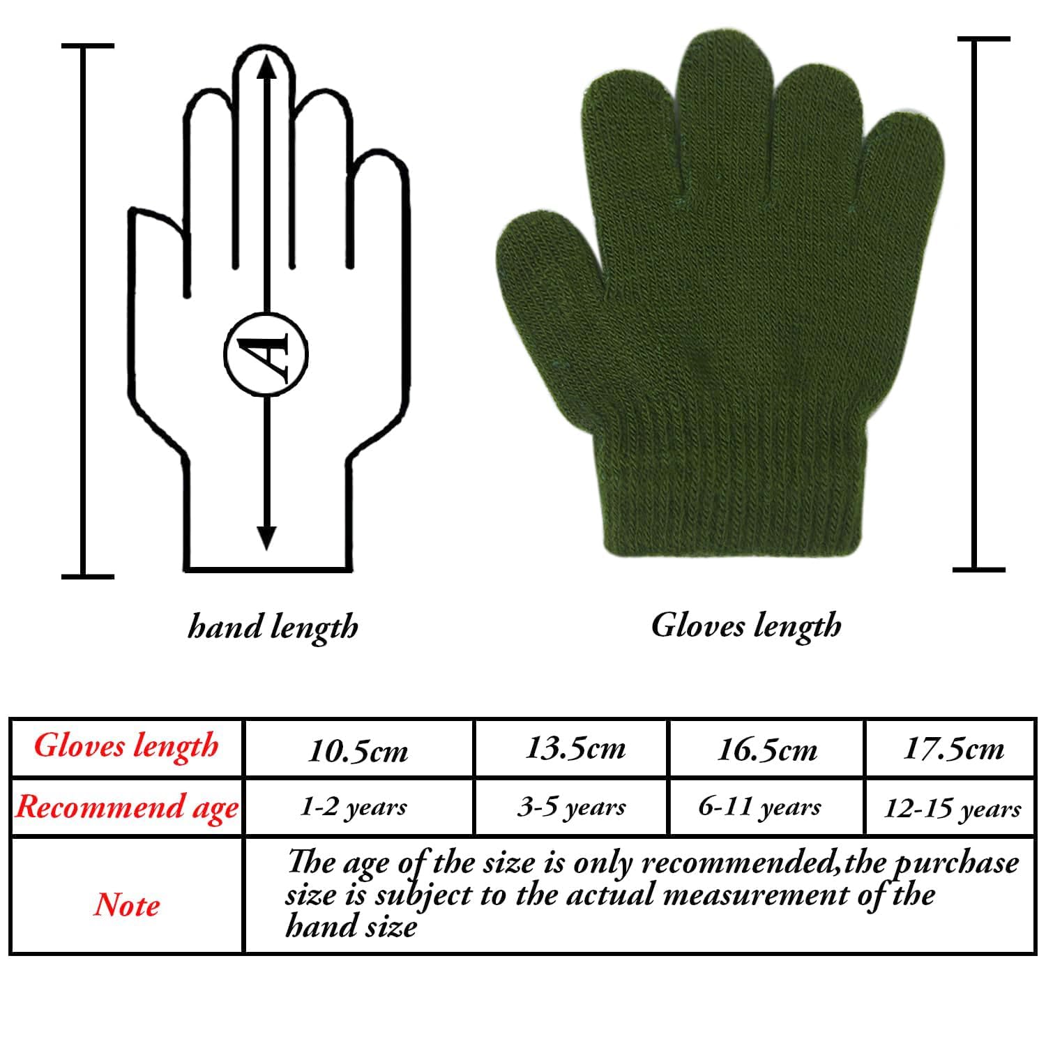 Cooraby 16 Pairs Winter Kids Warm Magic Gloves Full Fingers Stretchy Knitted Gloves for Boys or Girls