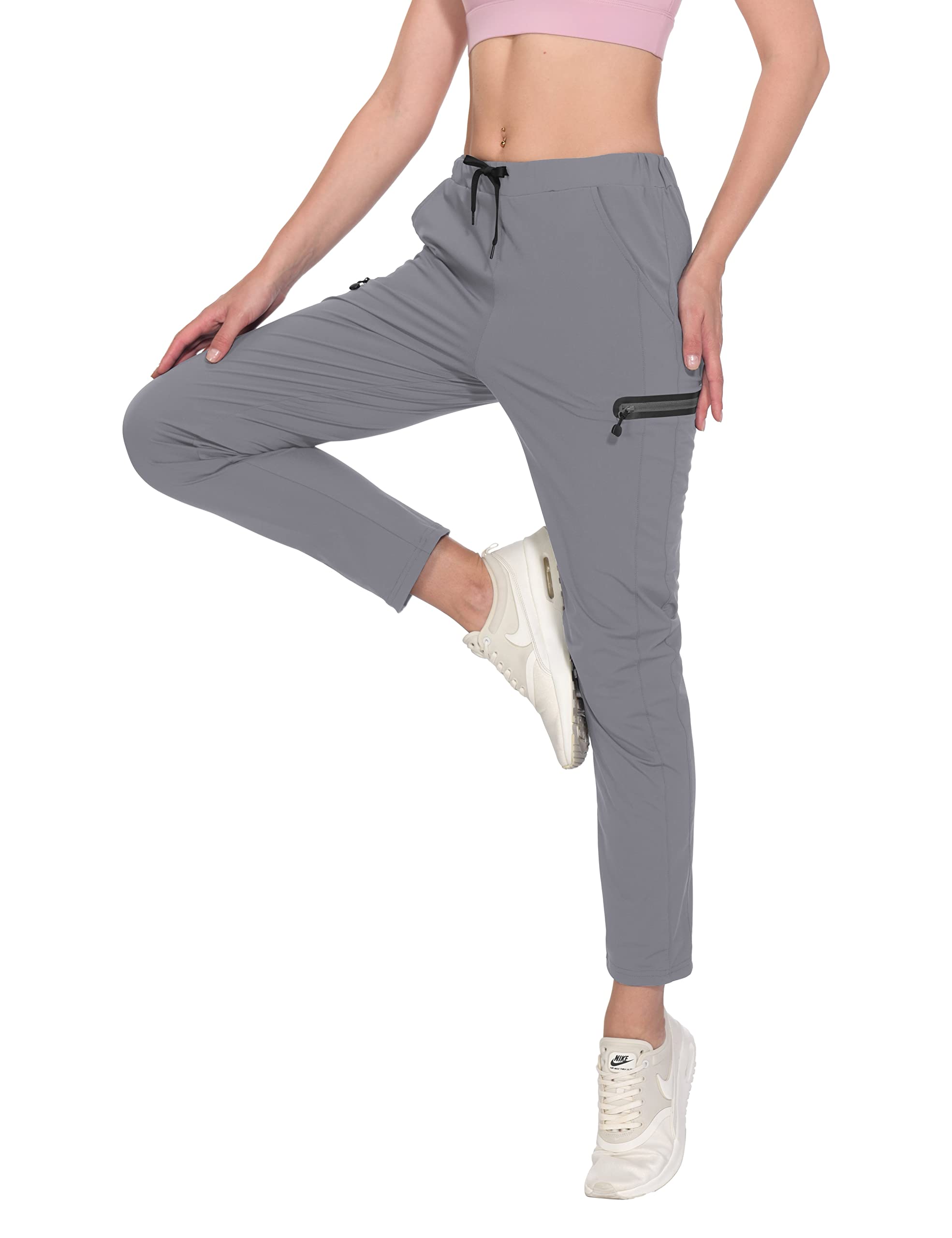 Little Donkey Andy Women's Ultra-Stretch Quick Dry Lightweight Ankle Pants Drawstring Active Travel Hiking Gray M