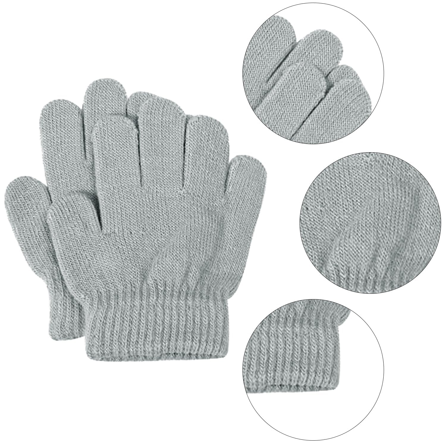 Cooraby 16 Pairs Winter Kids Warm Magic Gloves Full Fingers Stretchy Knitted Gloves for Boys or Girls