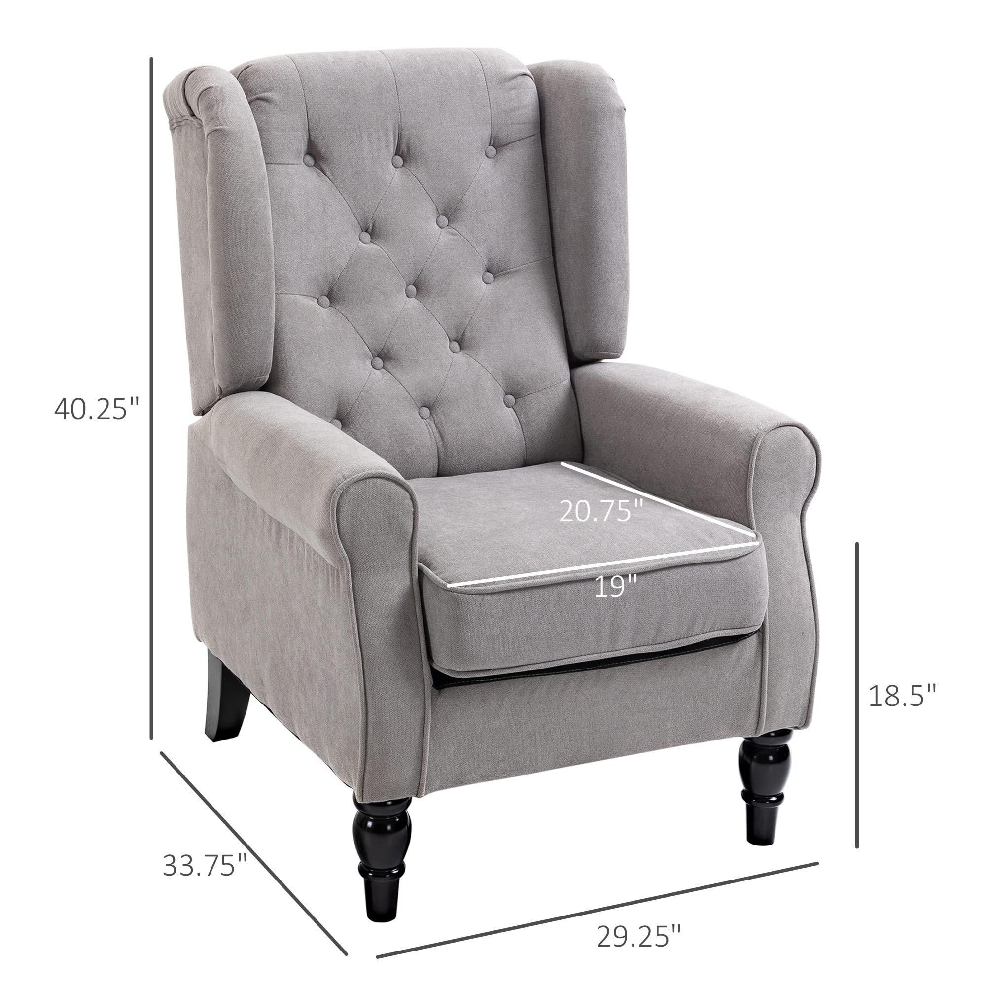 HOMCOM Mid-Century Modern Accent Chair, High Wingback Chair, Button-Tufted Upholstered Fabric Armchair with Retro Wood Legs for Living Room, Bedroom, Gray