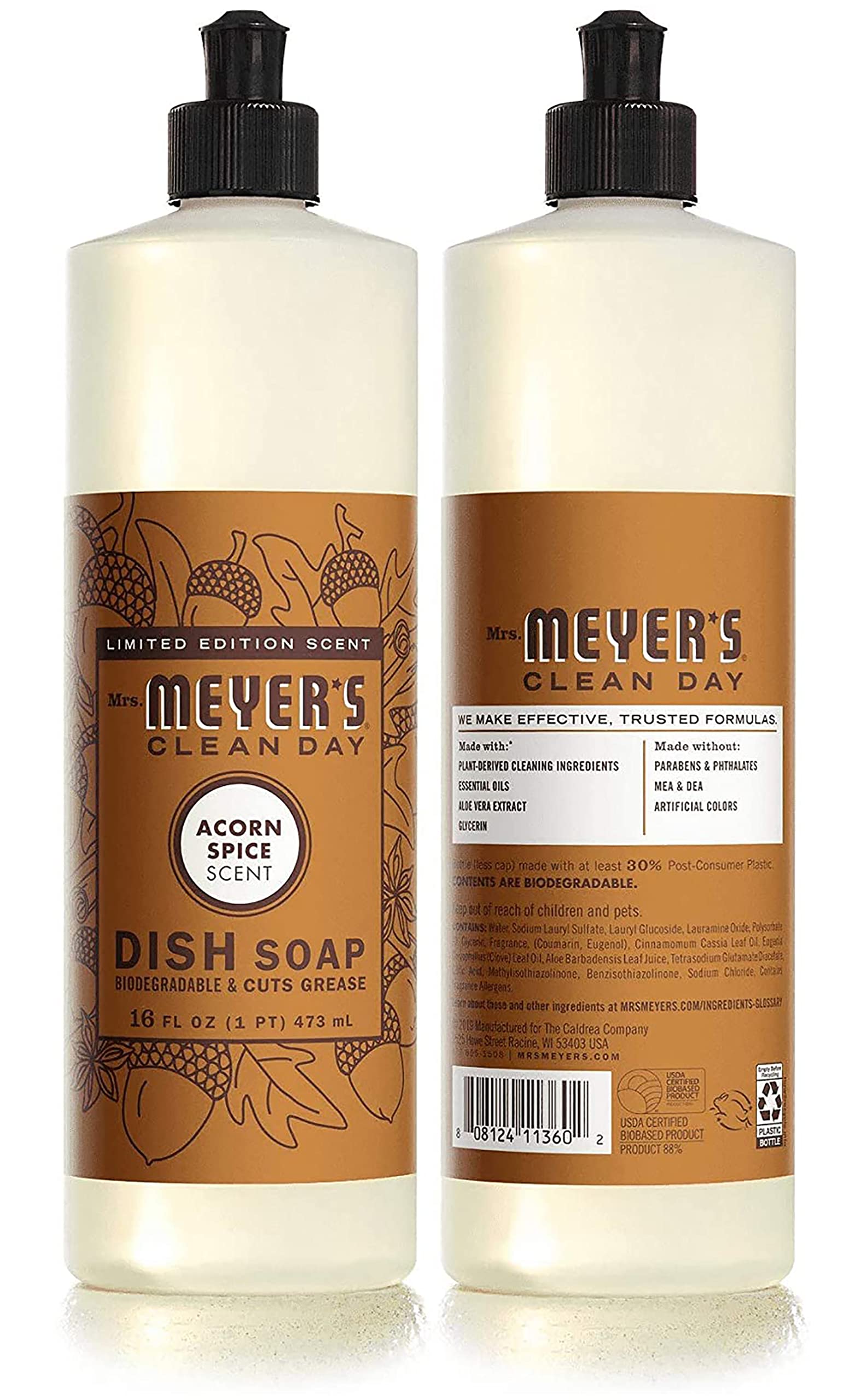 Mrs. Meyer’s Liquid Dish Soap, Acorn Spice Scent, 12 FL OZ Bottle (Pack of 2)