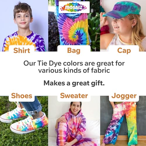 Mosaiz Tie Dye Kit, Tie Dye Party Kit for Adults and Large Groups, Permanent Fabric Dye Art Set, Spray Tie Dye for Creative Activities and DIY for Kids, Pre Filled, Non Toxic, Easy to Use, No Mess