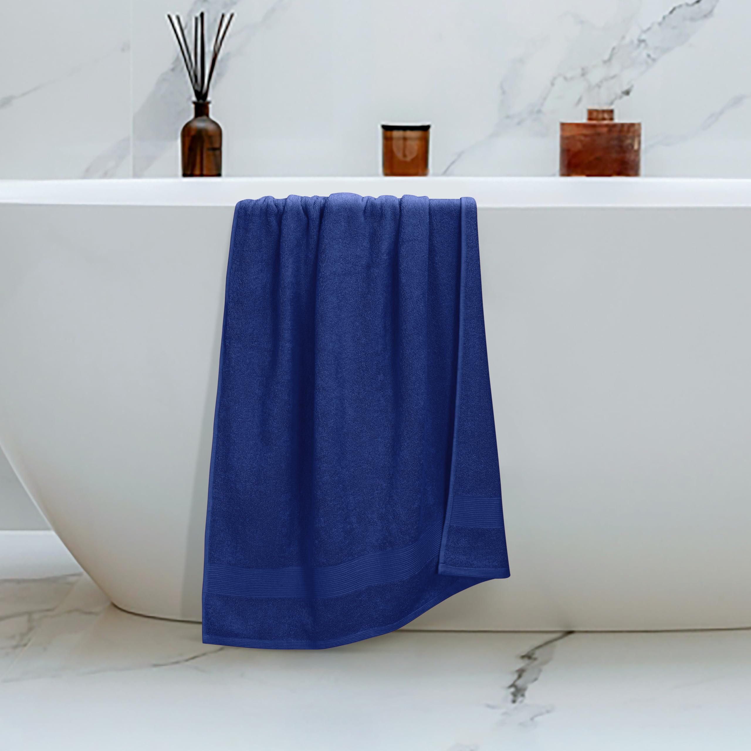 Belizzi Home 4 Pack Bath Towel Set 27x54, 100% Ring Spun Cotton, Ultra Soft Highly Absorbent Machine Washable Hotel Spa Quality Bath Towels for Bathroom, 4 Bath Towels - Navy Blue