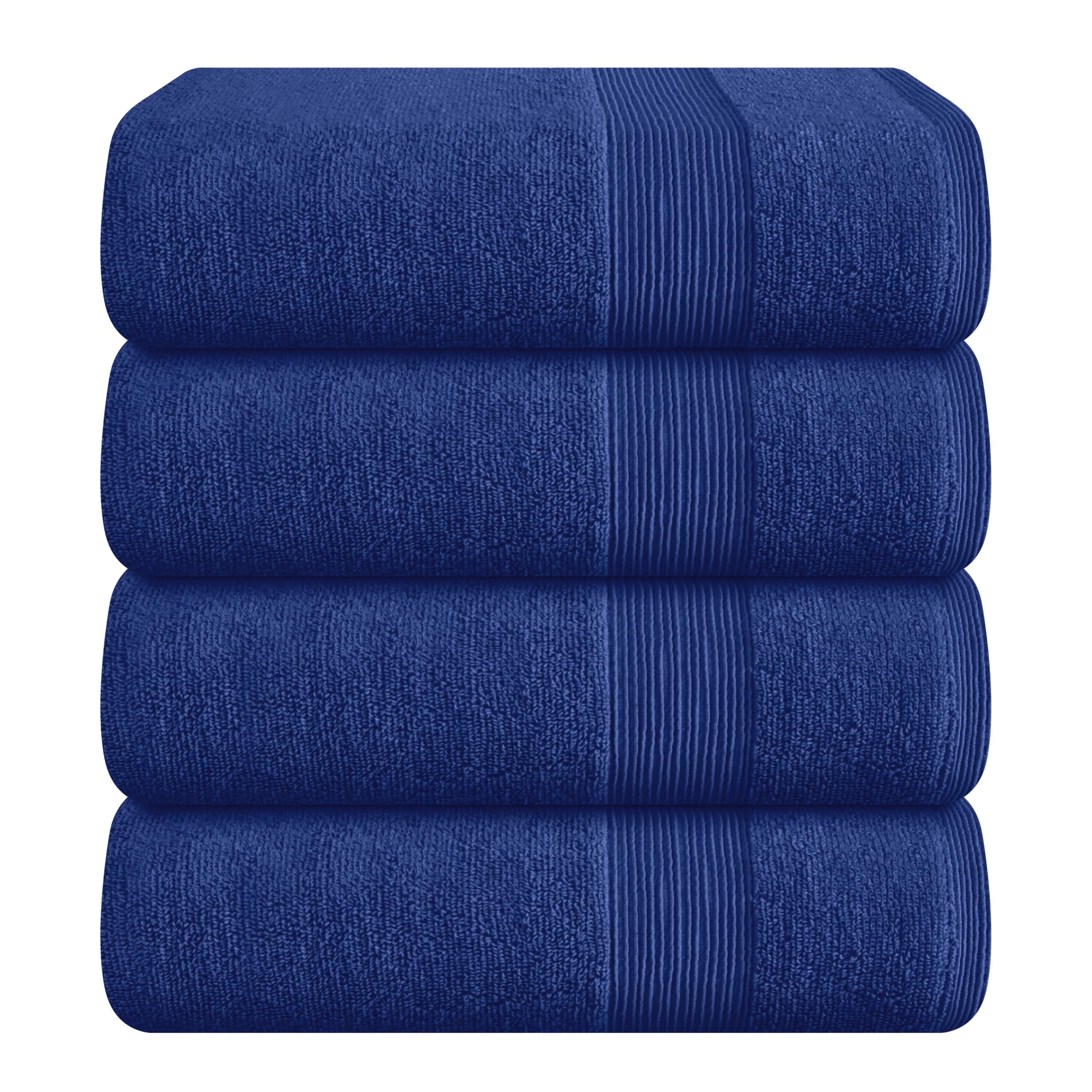 Belizzi Home 4 Pack Bath Towel Set 27x54, 100% Ring Spun Cotton, Ultra Soft Highly Absorbent Machine Washable Hotel Spa Quality Bath Towels for Bathroom, 4 Bath Towels - Navy Blue