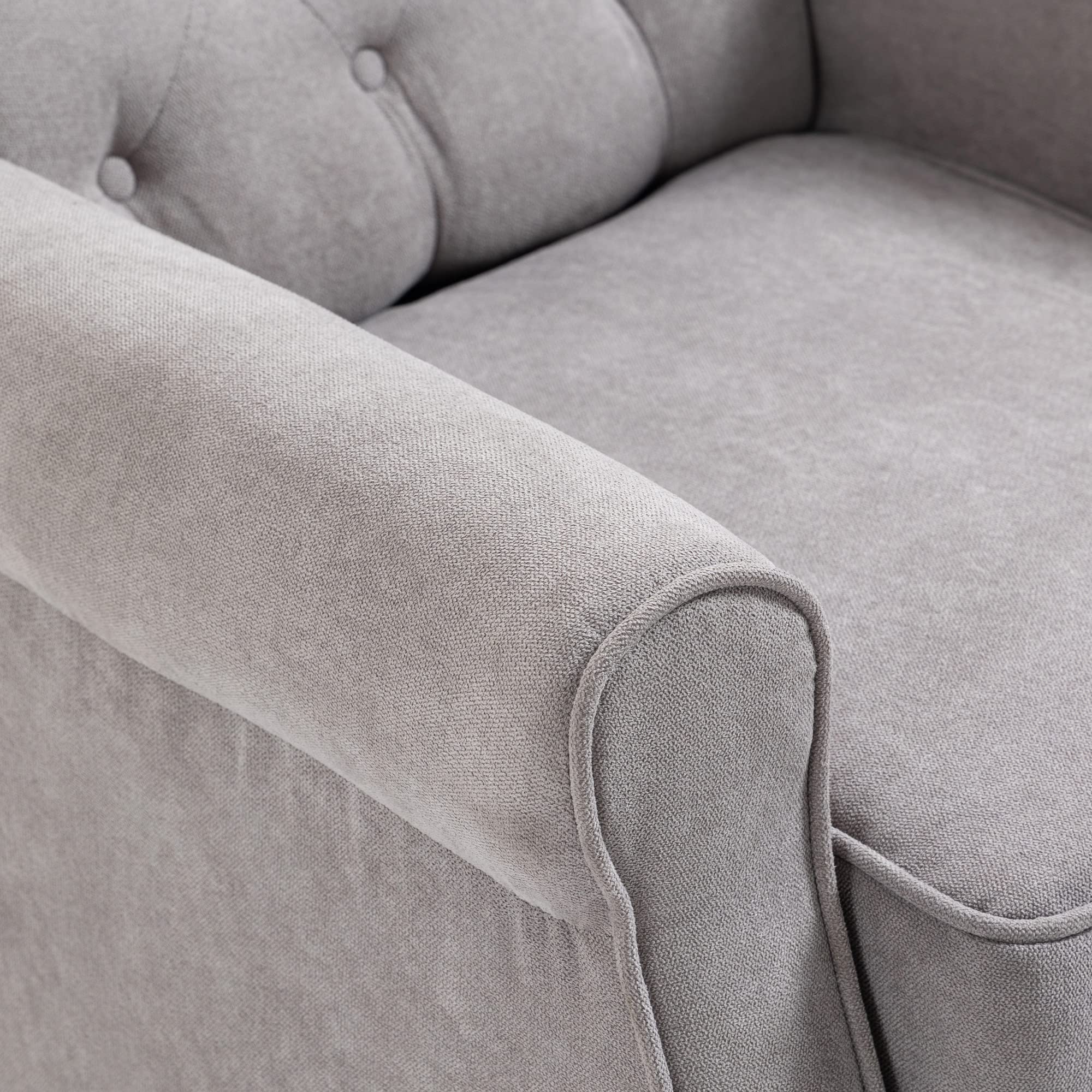 HOMCOM Mid-Century Modern Accent Chair, High Wingback Chair, Button-Tufted Upholstered Fabric Armchair with Retro Wood Legs for Living Room, Bedroom, Gray