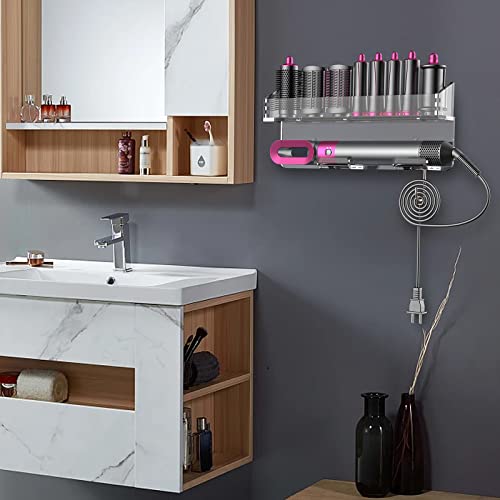 HeyMoonTong Storage Holder for Dyson Airwrap Complete Styler, Transparent Acrylic Wall Mount Bracket Stand Storage Rack Organizer for Dyson Airwrap Attachments, Space Organizer for Bathroom Bedroom Washroom