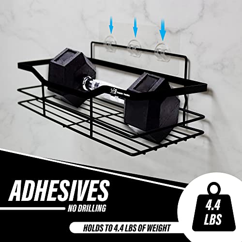 TRENDY PANDA Adhesive Shower Caddy with 4 Hooks Shower Organizer Rustproof and Stainless Steel Material, No Drilling Shower Shelf 2 Pack in Metal Black.