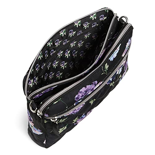 Vera Bradley Women's Performance Twill Triple Compartment Crossbody Purse, Floating Plum Pansies, One Size