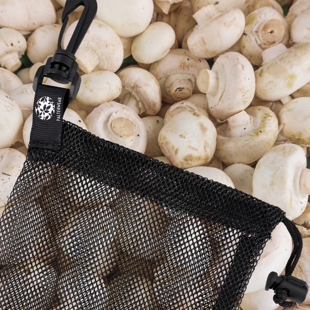 PALTERWEAR Mesh Drawstring Bag With Clip and Toggle Closure - For Watersports, Outdoor, Gym - Multi-Use Set of 4 (Black, 6 x 8 inch)