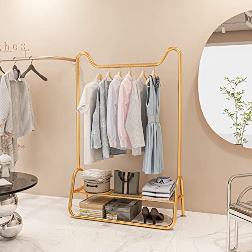 HoYoCaT 2-Styles Clothes Rack Metal Garment Rack Heavy-duty Clothing Rack with Shoes Shelf Gold Garment Rack…