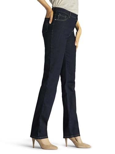 Lee Women's Instantly Slims Classic Relaxed Fit Monroe Straight Leg Jean, Heritage Blue, 8 Short Petite