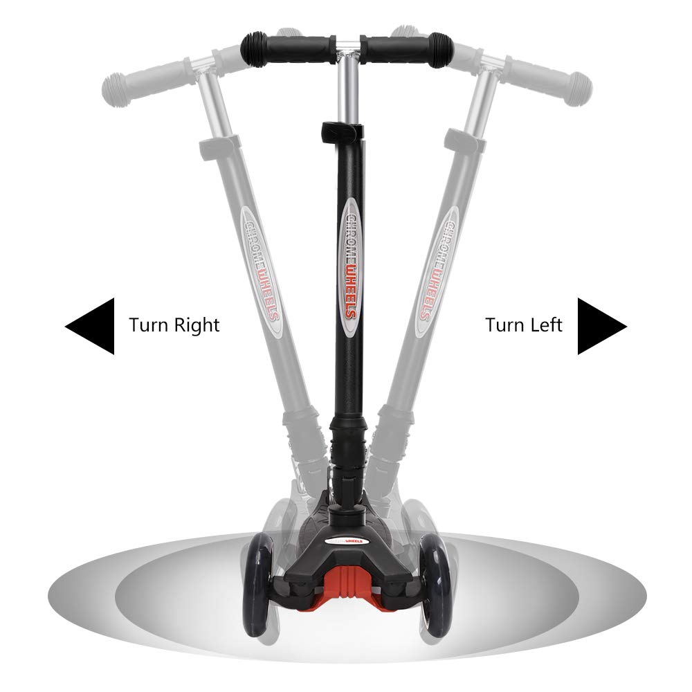 ChromeWheels Scooters for Kids, Deluxe Kick Scooter Foldable 4 Adjustable Height 132lbs Weight Limit 3 Wheel, Lean to Steer LED Light Up Wheels, Best Gifts for Girls Boys Age 3-12 Year Old, Black