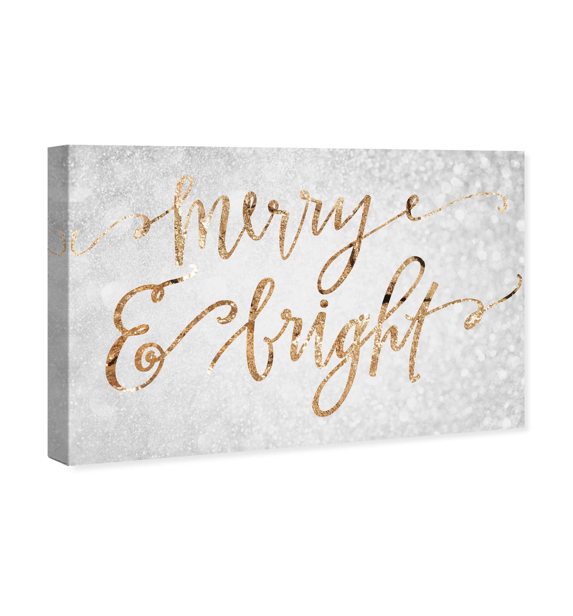 Wynwood Studio Holiday and Seasonal Wall Art Canvas Prints 'Merry & Bright' Christmas Home Décor, 24" x 16", Gray, Gold