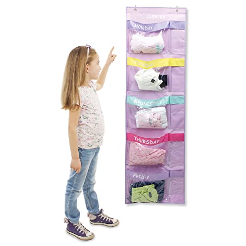 Personalized Pastel Colors Days-Of-The-Week Hanging Clothing Organizer Monday to Friday Kids Closet with Name Over-Door