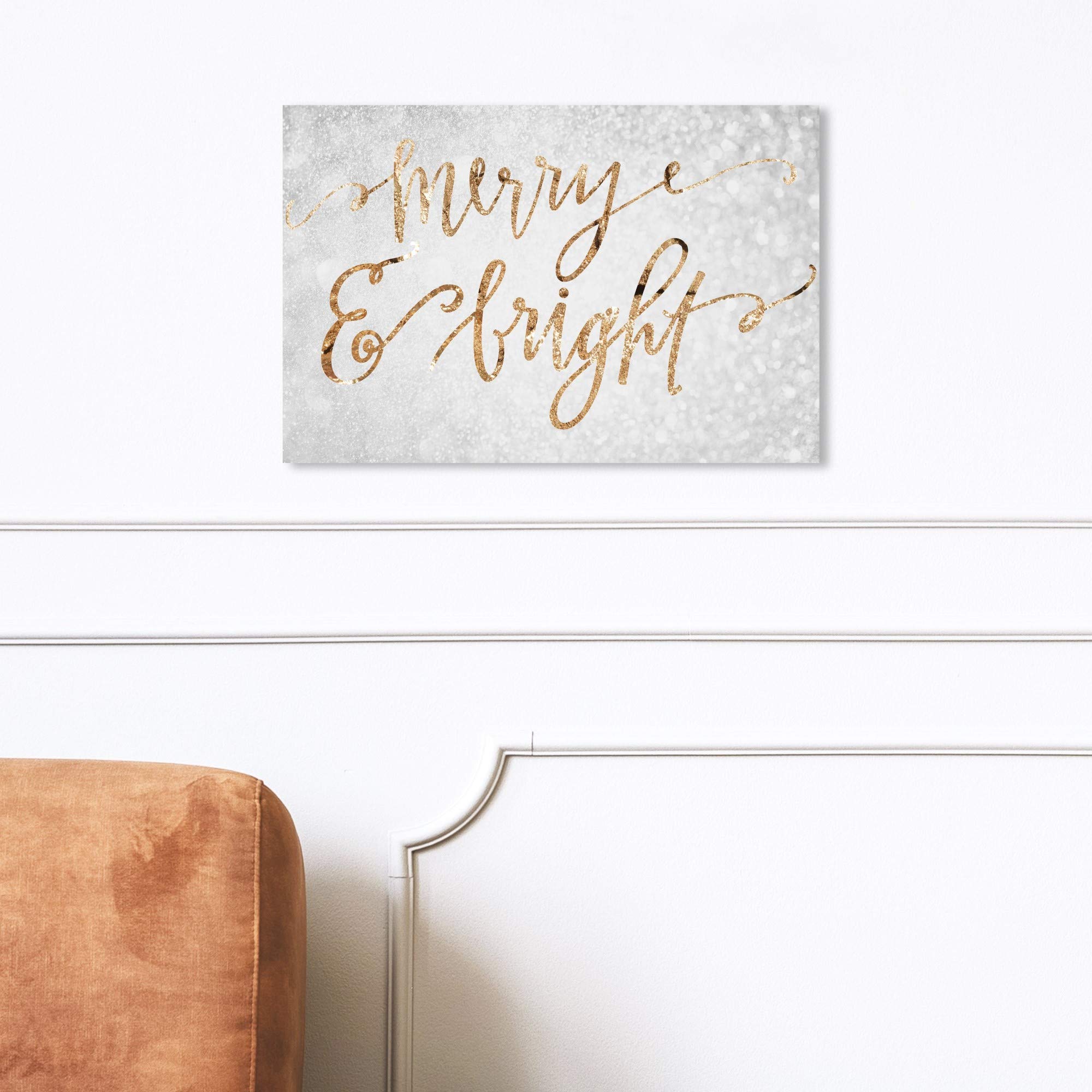 Wynwood Studio Holiday and Seasonal Wall Art Canvas Prints 'Merry & Bright' Christmas Home Décor, 24" x 16", Gray, Gold