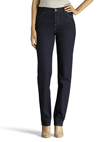 Lee Women's Instantly Slims Classic Relaxed Fit Monroe Straight Leg Jean, Heritage Blue, 8 Short Petite