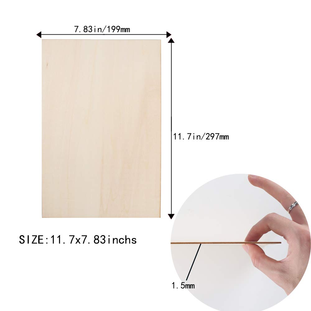 FOGAWA 5Pcs Balsa Wood Sheets 1/16 x12x8 Inch Plywood Sheets Unpainted Thin Natural Unfinished Wood Hobby Wood Board for Making Mini House Airplane Ship Boat DIY Model