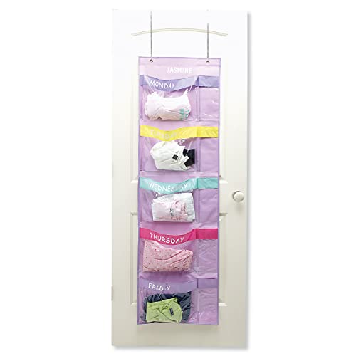 Personalized Pastel Colors Days-Of-The-Week Hanging Clothing Organizer Monday to Friday Kids Closet with Name Over-Door