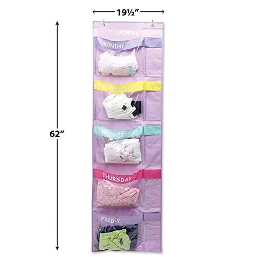 Personalized Pastel Colors Days-Of-The-Week Hanging Clothing Organizer Monday to Friday Kids Closet with Name Over-Door