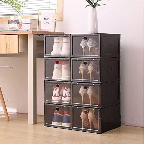WANHUX Front Shoe Box, Set of 6, Stackable Plastic Shoe Box with Clear Door, as Shoe Box and Clear Shoe Box for Displaying Sneakers, Easy to Assemble, Fits US Size 12 (13.6x 10.6x 6.7 inches)
