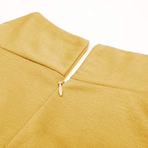 GRACE KARIN Women Vintage Short Sleeve Slim Fit Belted Business Pencil Dress Yellow