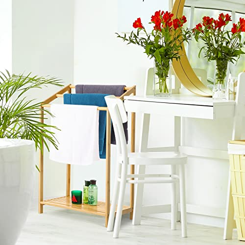 HYNAWIN Bamboo 3 Tier Towel Rack for Bathroom, Free Standing Beach Towel with Storage Shelf, Poolside Rack with Bottom Organizer for Bath, Hand Towel, Laundry