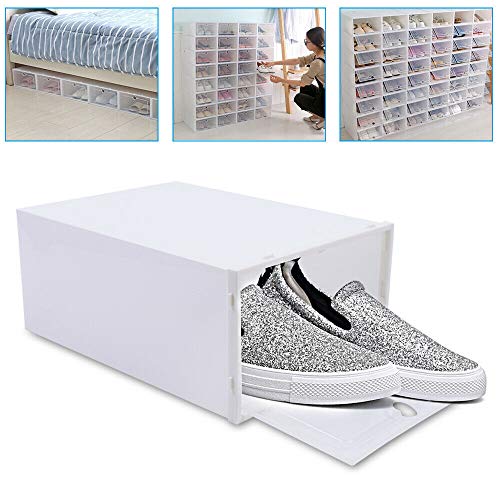 WDZCZDoo 20/24 Pack Shoe Storage Boxes, Clear Plastic Stackable Foldable Shoe Organizer Bins, Drawer Type Front Opening Shoe Sneaker Holder Containers (24Pcs)