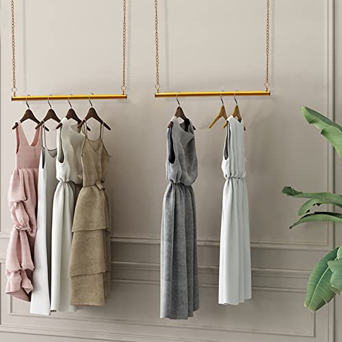 2 Pcs 24"Boutique Retail Hanging Clothing Racks Adjustable Height, Metal Garment Rack Heavy Duty Wedding Dress Display Gold Clothes Rack Ceiling Hanger Storage Shelves Commercial Creative Iron Chain