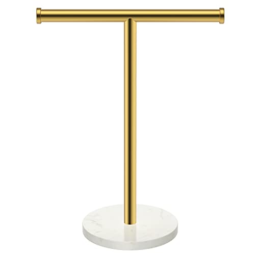Blemoacha Towel Rack,T Shape Freestanding Towel Racks for Bathroom,Organizer Countertop Hand Towels Stand,Kitchen Vanity Marble Plinth Towel Holder,304 Stainless Steel Towel Bar (Ti Gold)