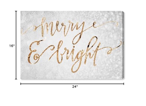Wynwood Studio Holiday and Seasonal Wall Art Canvas Prints 'Merry & Bright' Christmas Home Décor, 24" x 16", Gray, Gold