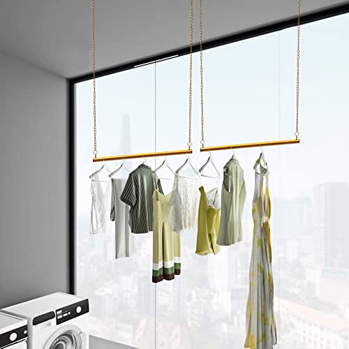2 Pcs 24"Boutique Retail Hanging Clothing Racks Adjustable Height, Metal Garment Rack Heavy Duty Wedding Dress Display Gold Clothes Rack Ceiling Hanger Storage Shelves Commercial Creative Iron Chain