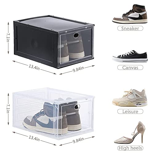 WANHUX Front Shoe Box, Set of 6, Stackable Plastic Shoe Box with Clear Door, as Shoe Box and Clear Shoe Box for Displaying Sneakers, Easy to Assemble, Fits US Size 12 (13.6x 10.6x 6.7 inches)