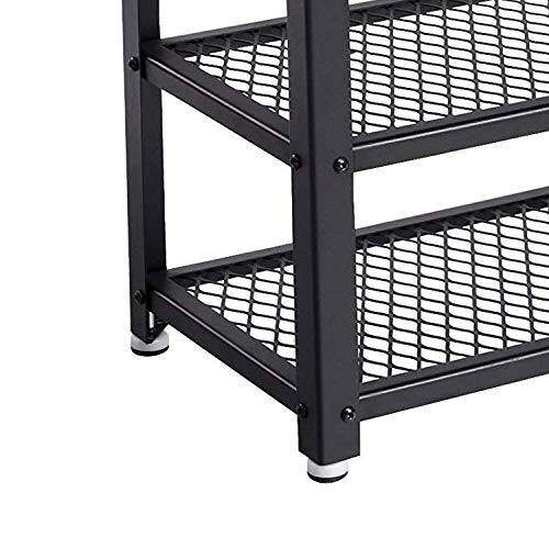 Benjara Vintage Wood and Metal Shoe Rack with 2 Mesh Shelves, Black and Brown
