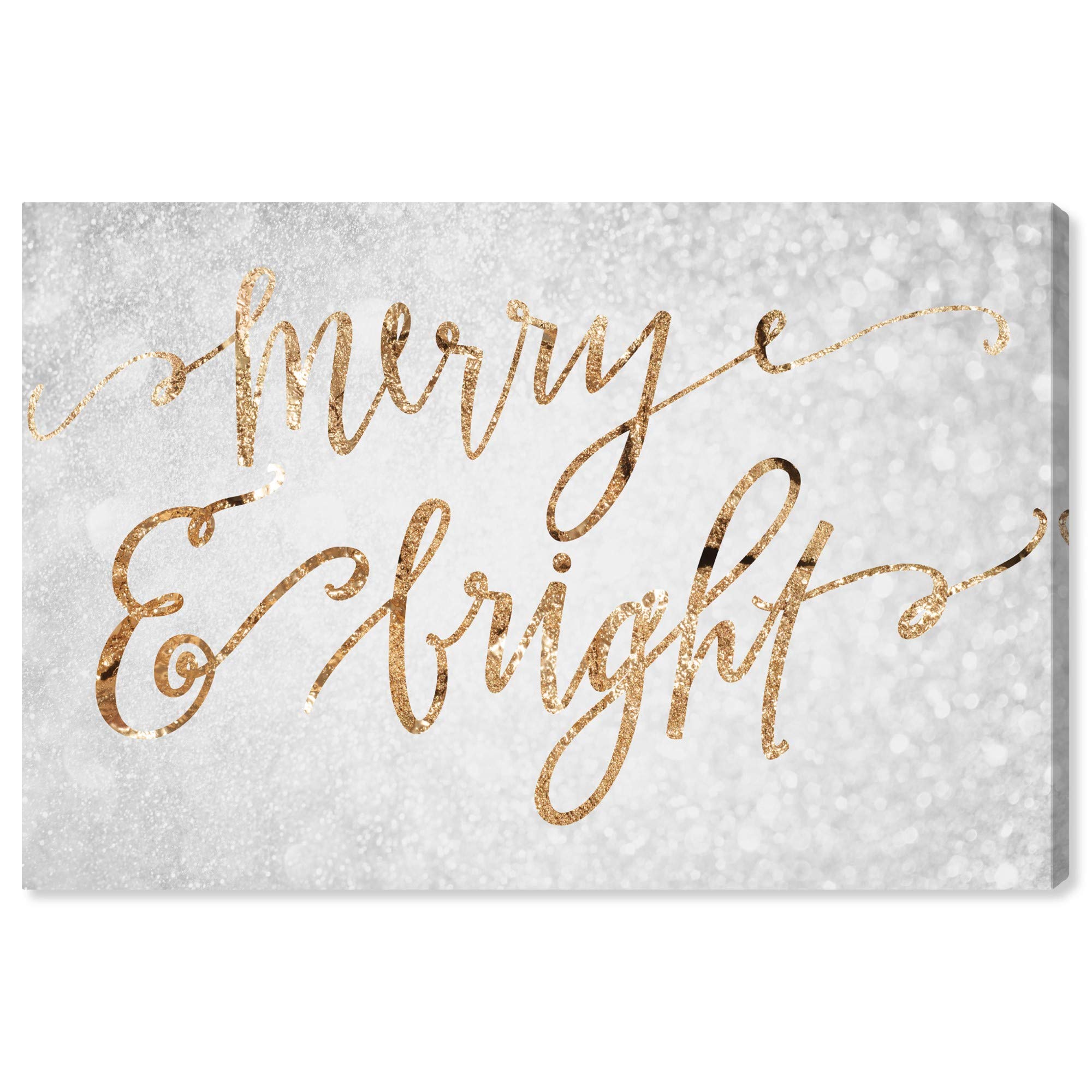 Wynwood Studio Holiday and Seasonal Wall Art Canvas Prints 'Merry & Bright' Christmas Home Décor, 24" x 16", Gray, Gold