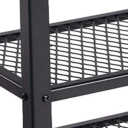Benjara Vintage Wood and Metal Shoe Rack with 2 Mesh Shelves, Black and Brown