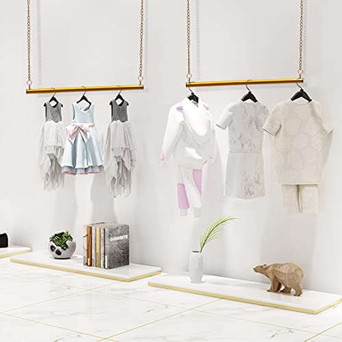 2 Pcs 24"Boutique Retail Hanging Clothing Racks Adjustable Height, Metal Garment Rack Heavy Duty Wedding Dress Display Gold Clothes Rack Ceiling Hanger Storage Shelves Commercial Creative Iron Chain