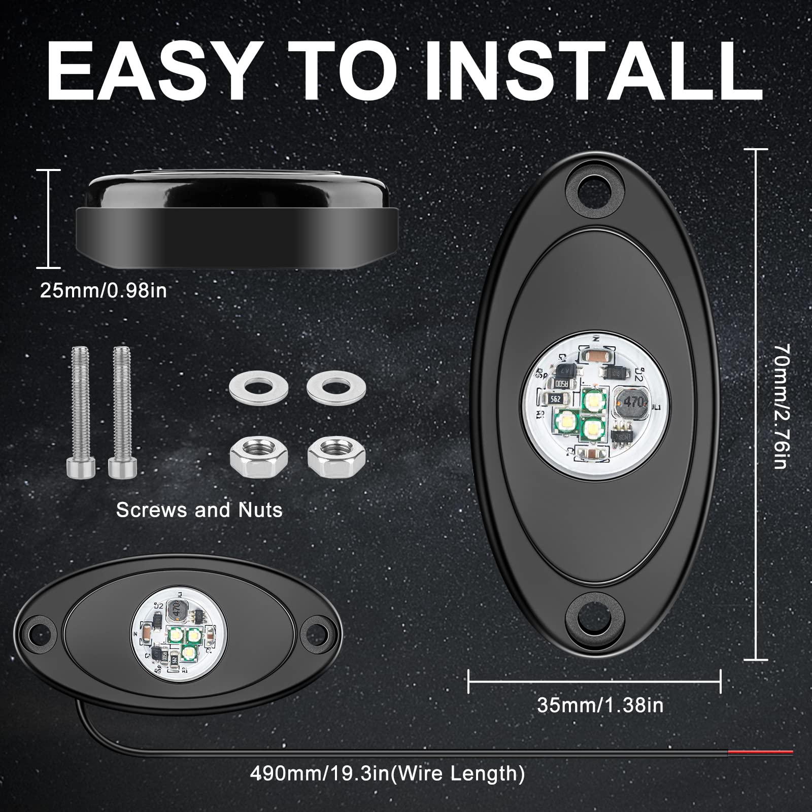 YONEDA Rock Lights for Trucks(4 Pods White)