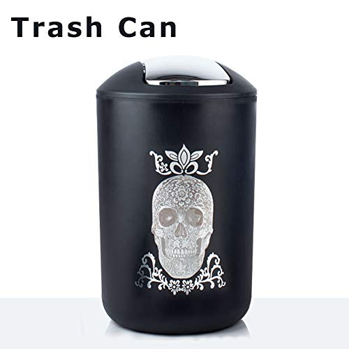 Halloween Bathroom Accessories Set 6 Piece Plastic Bathroom Ensemble Soap Dispenser Toothbrush Holder Tumbler Soap Dish Trash Can Toilet Brush Holder for Decorative Countertop Housewarming Gift(Black)
