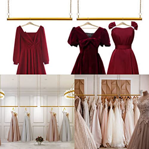 2 Pcs 24"Boutique Retail Hanging Clothing Racks Adjustable Height, Metal Garment Rack Heavy Duty Wedding Dress Display Gold Clothes Rack Ceiling Hanger Storage Shelves Commercial Creative Iron Chain
