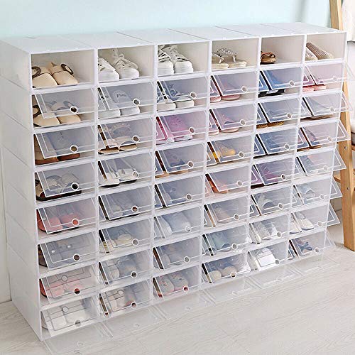 WDZCZDoo 20/24 Pack Shoe Storage Boxes, Clear Plastic Stackable Foldable Shoe Organizer Bins, Drawer Type Front Opening Shoe Sneaker Holder Containers (24Pcs)