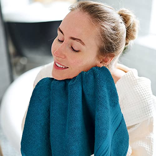 Cleanbear Cotton Hand Towel Thick Bathroom Hand Towels - 2 Pack (Peacock Blue), 13 x 28 Inches