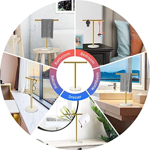 Blemoacha Towel Rack,T Shape Freestanding Towel Racks for Bathroom,Organizer Countertop Hand Towels Stand,Kitchen Vanity Marble Plinth Towel Holder,304 Stainless Steel Towel Bar (Ti Gold)