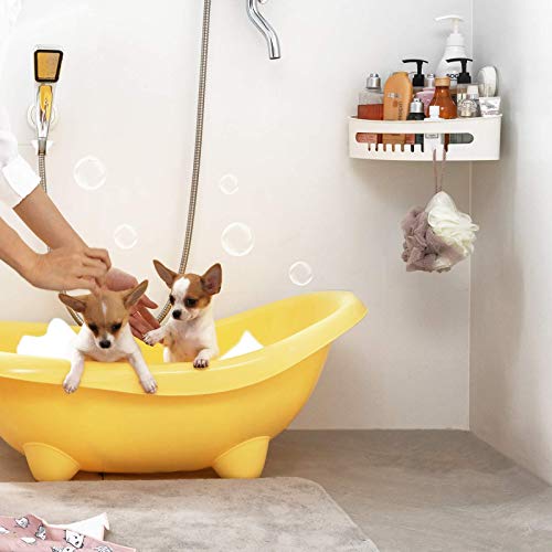 LEVERLOC Corner Shower Caddy Suction Cup NO-Drilling Removable Bathroom Shower Shelf Heavy Duty Max Hold 22lbs Caddy Organizer Waterproof & Oilproof Shower Corner Rack for Bathroom & Kitchen - White